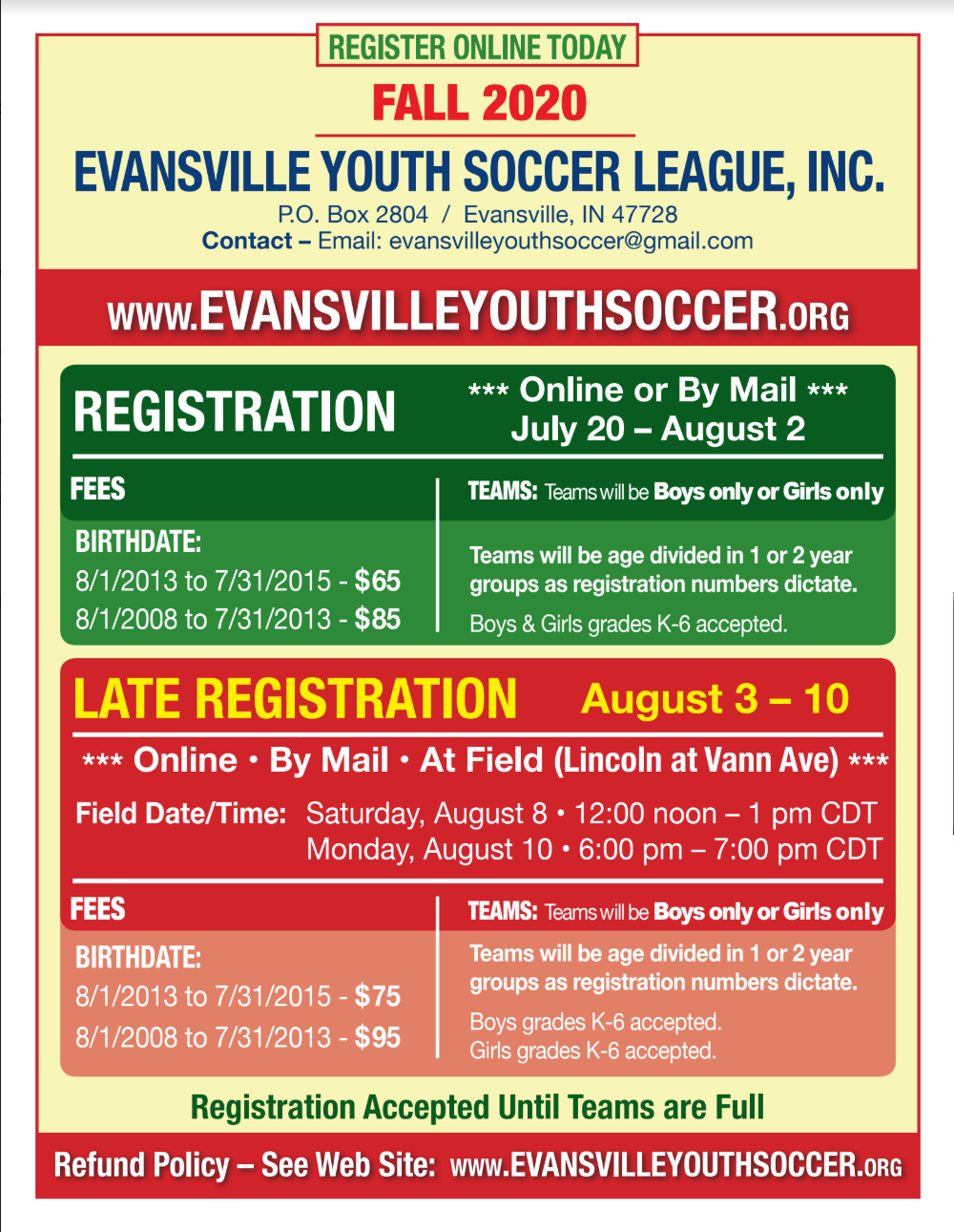 Evansville Youth Soccer League > Home